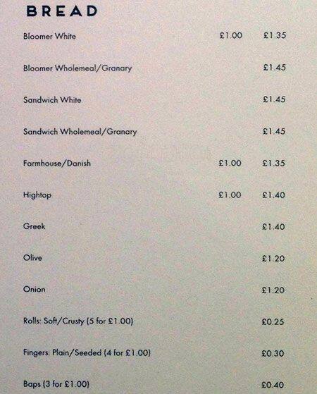 Menu at Dylan's Bakery, London, 272 West End Lane