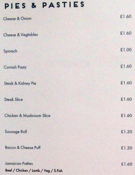 Menu at Dylan's Bakery, London, 272 West End Lane