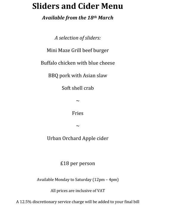 Menu at Marriott Grosvenor Square Executive Lounge pub & bar, London