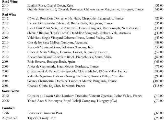 Menu at Marriott Grosvenor Square Executive Lounge pub & bar, London