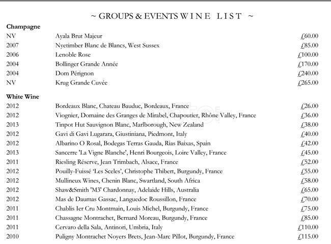 Menu at Marriott Grosvenor Square Executive Lounge pub & bar, London