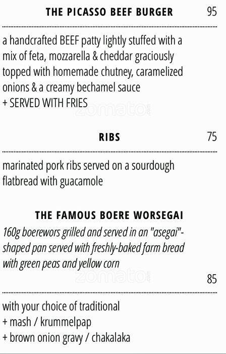 Menu at Juno Wine Cafe, Paarl