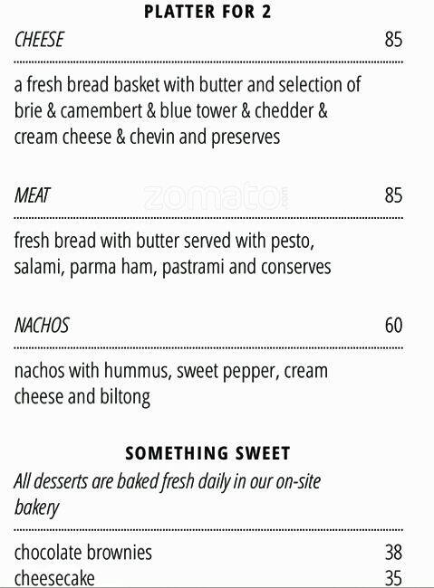 Menu at Juno Wine Cafe, Paarl