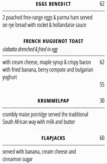 Menu at Juno Wine Cafe, Paarl