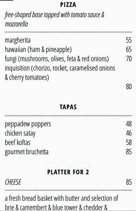 Menu at Juno Wine Cafe, Paarl