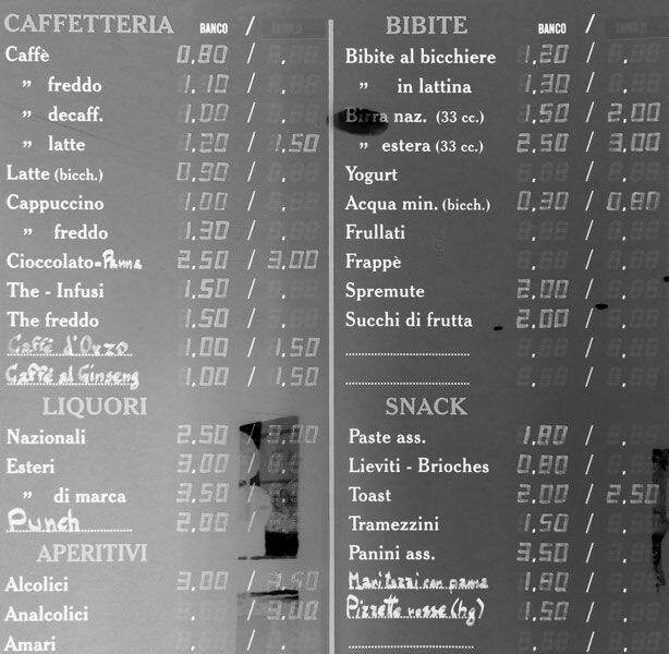 Menu at L'Angolo Bar, Rome, Via della Stazione di Ottavia