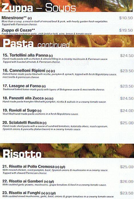 Menu at Lucafe, Tuart Hill