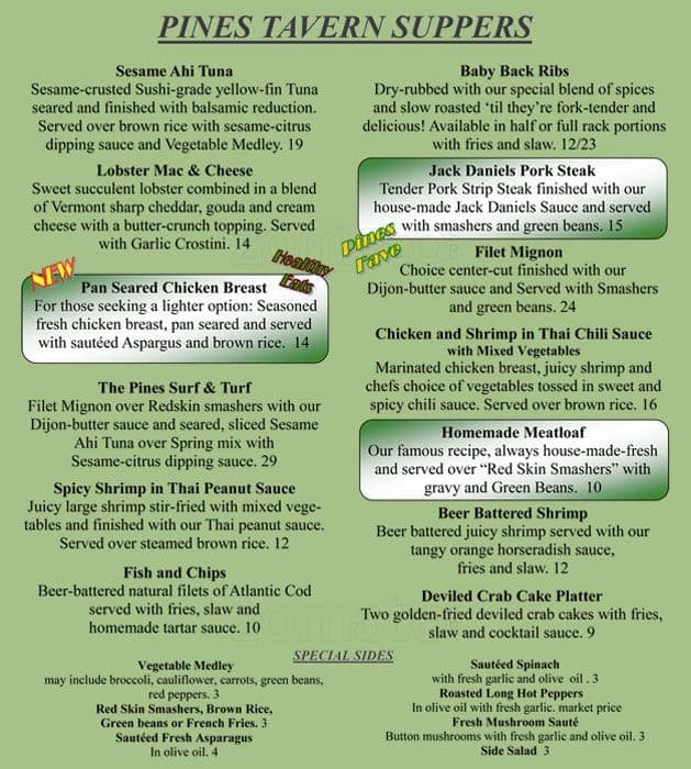 Menu at Pines Tavern pub & bar, Bristol