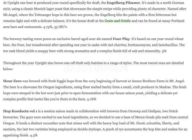 Menu at Upright Brewing pub & bar, Portland