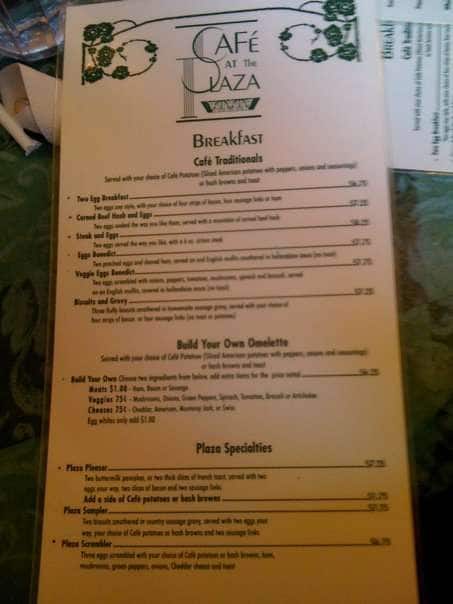 Cafe at the Plaza Menu, Menu for Cafe at the Plaza, Yankee Hill ...