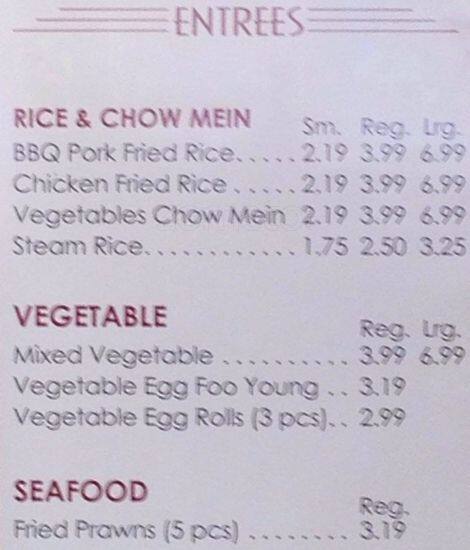 Menu at Hop Hing's Kitchen restaurant, Napa