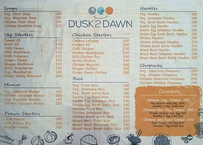 Dusk 2 Dawn Menu, Menu for Dusk 2 Dawn, Madhapur, Hyderabad - Zomato