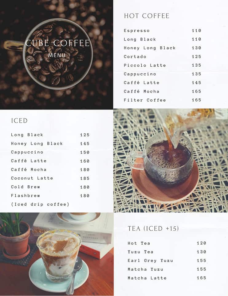 Menu at Cube Coffee PH cafe, Quezon City