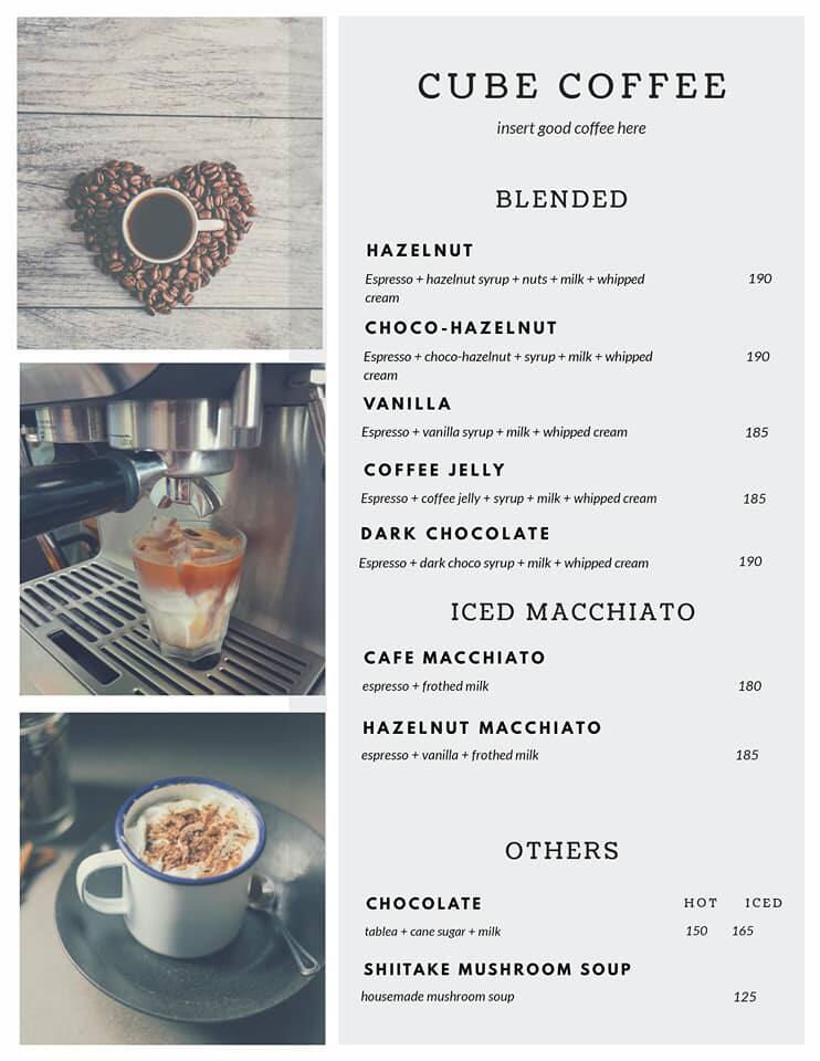 Menu at Cube Coffee PH cafe, Quezon City