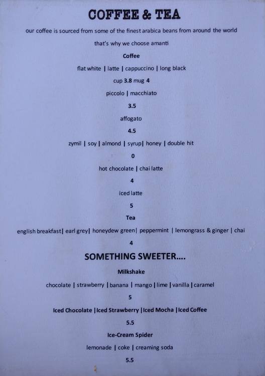 Menu at Rendezvous cafe, Dayboro