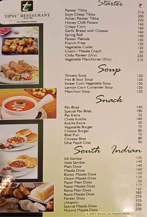 Menu of Tipsy Restaurant, Vidhyadhar Nagar, Jaipur