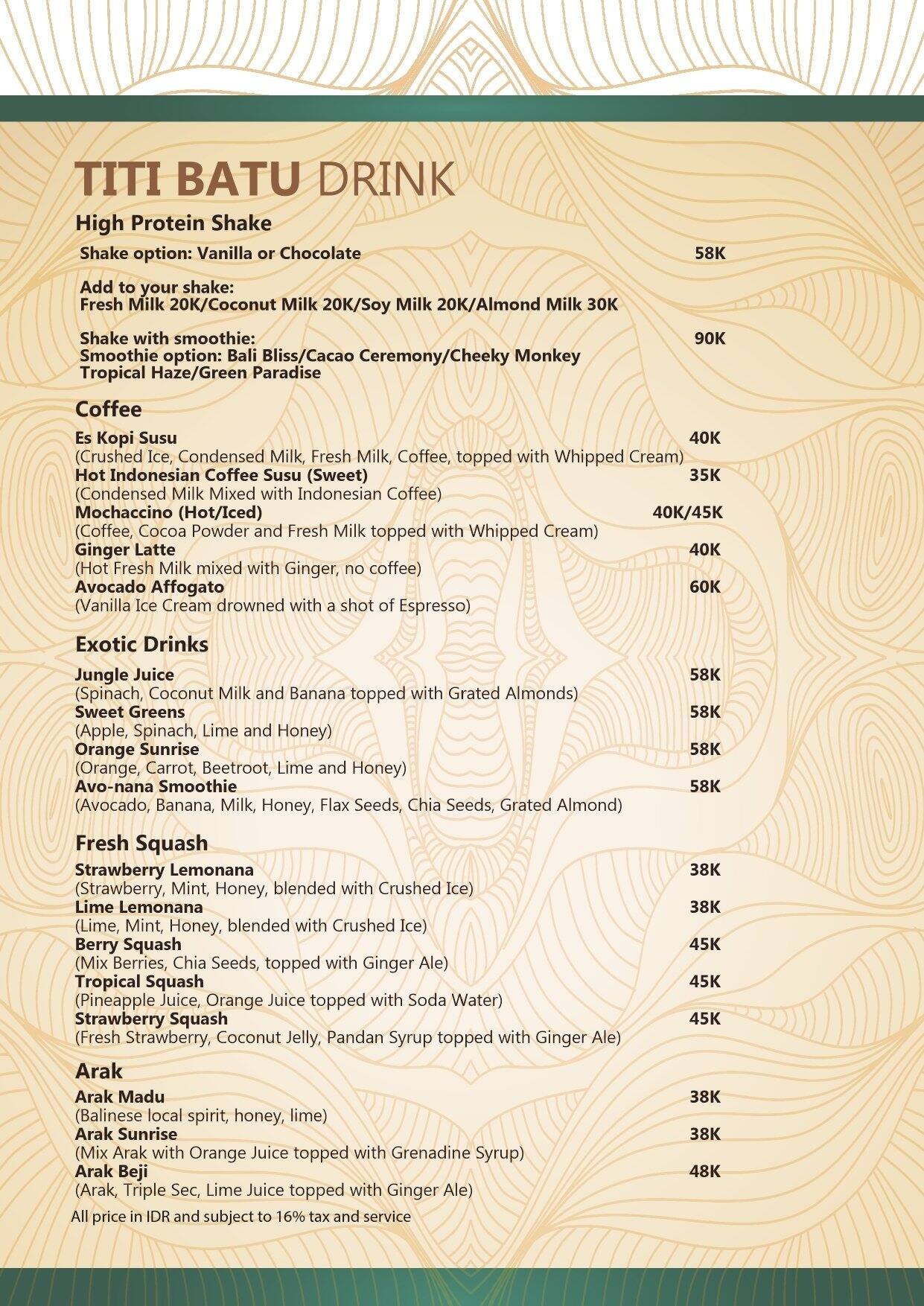 Menu at Titi Batu Restaurant, Gianyar