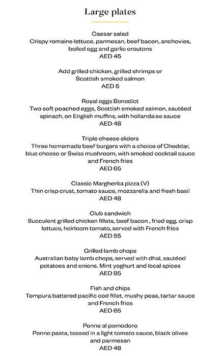 Menu at voco Hotel, Dubai