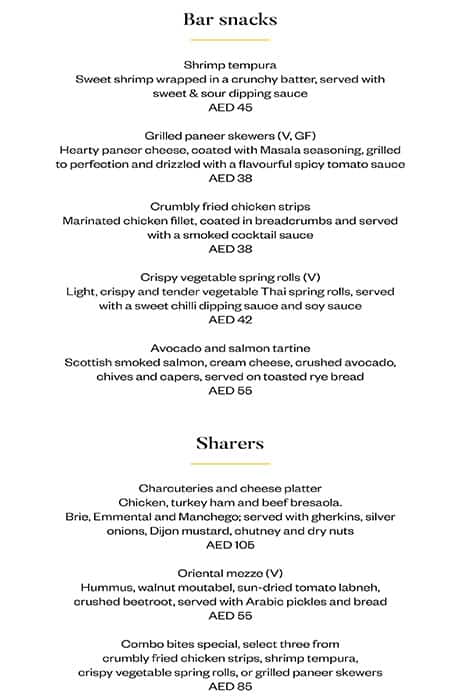 Menu at voco Hotel, Dubai