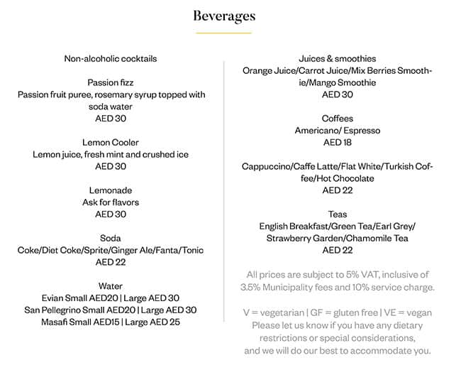 Menu at voco Hotel, Dubai