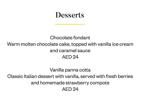 Menu at voco Hotel, Dubai