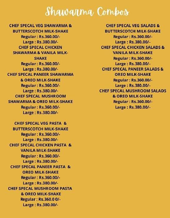 Menu of House Of Shawarma, Madhapur, Hyderabad