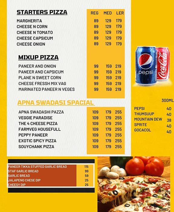 Menu of Apna Swadeshi Pizza, Mohan Nagar, Ghaziabad