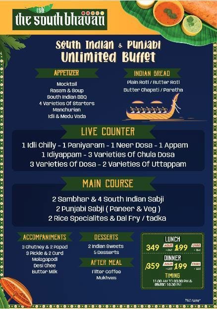 Menu of The South Bhavan, Chandkheda, Ahmedabad