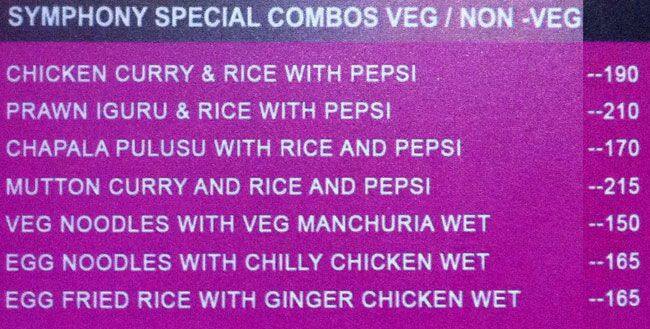 Menu at Symphony Beach View Events venue, Visakhapatnam