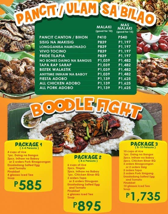 Menu at Binalot fast food, Pasay, Mall Of Asia