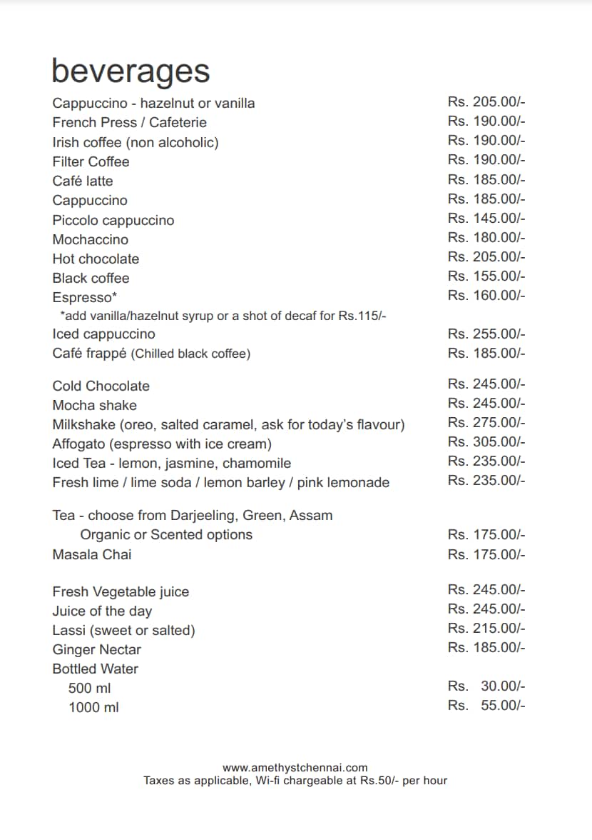 Menu of Wild Garden Cafe - Amethyst, Royapettah, Chennai