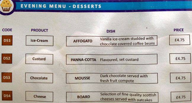 Menu at Trans Europe Cafe, Glasgow