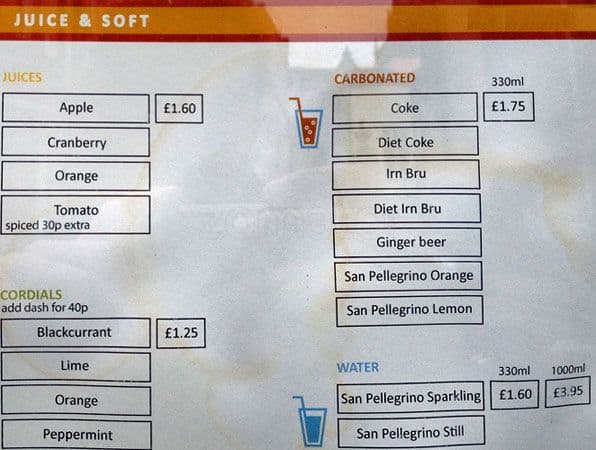 Menu at Trans Europe Cafe, Glasgow