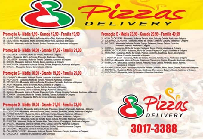 Menu at 8 Pizzas Delivery pizzeria, Salvador