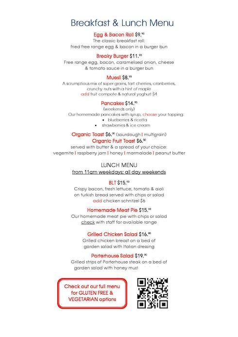 Menu at Mad Duck Cafe, Docklands, Yarra's Edge