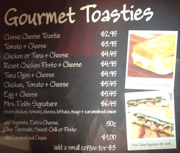 Menu at Nespresso cafe, Chermside