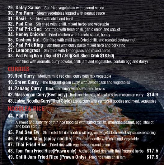 Menu at Bangkok Balcony restaurant, West Wollongong
