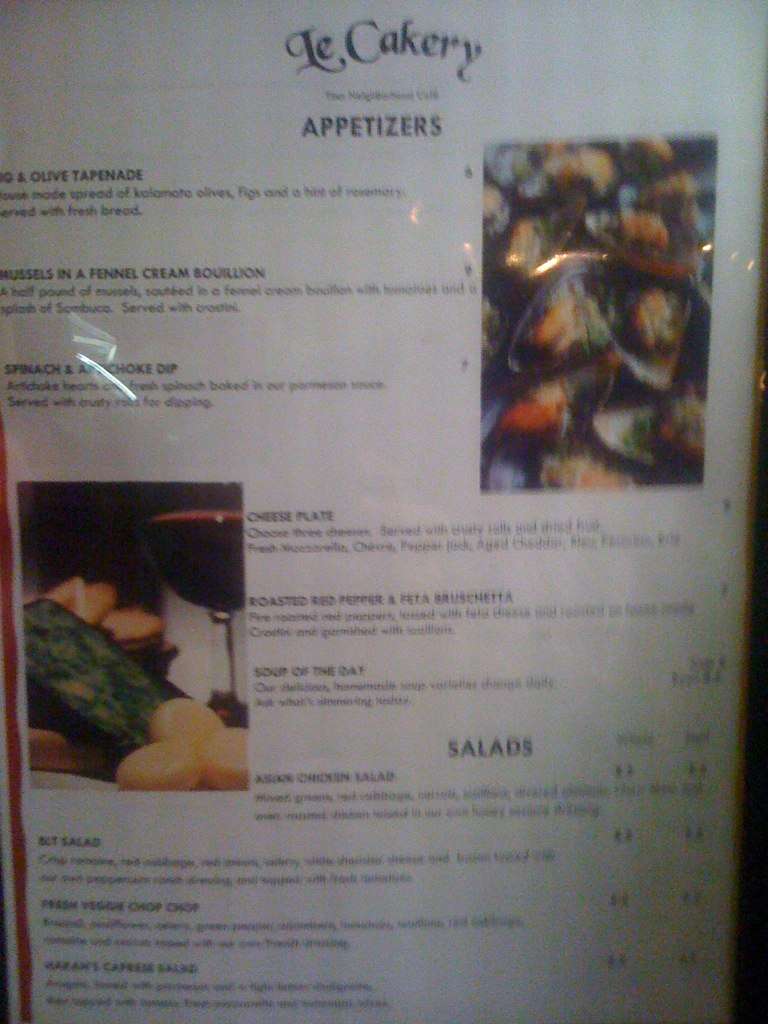 Menu at Le Cakery, Elm Grove