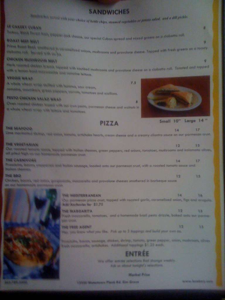 Menu at Le Cakery, Elm Grove