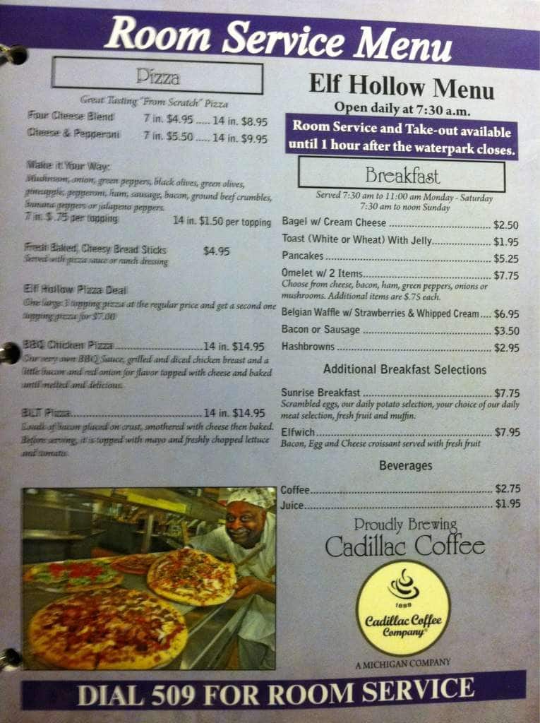 Menu at Elf Hollow Cafe, Frankenmuth