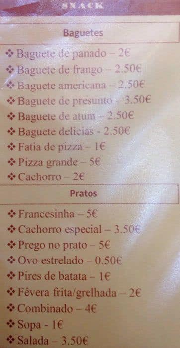 Menu at Casa Do Páo, Perafita