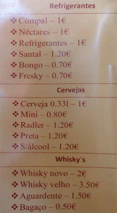 Menu at Casa Do Páo, Perafita