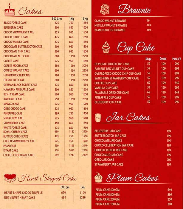 Menu of Bakingo, Madhapur, Hyderabad