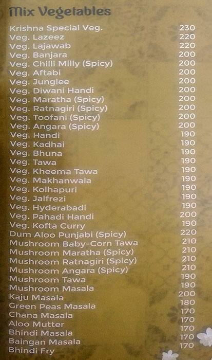 Menu at Krishna Veg, Dehu Road, Kiwale Rd