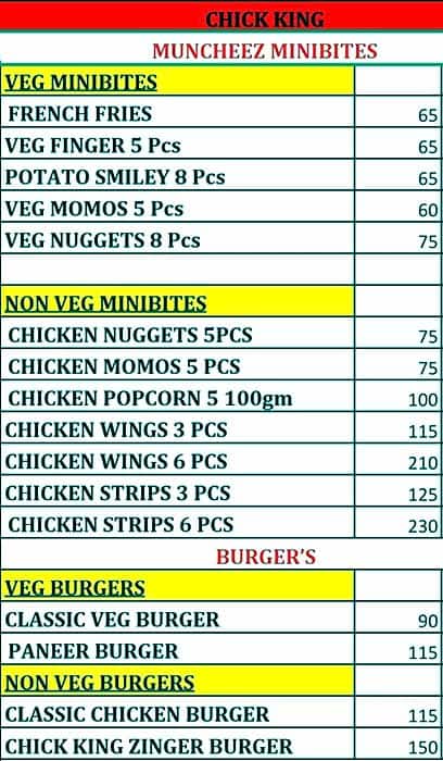 Menu of Chick King, Madipakkam, Chennai