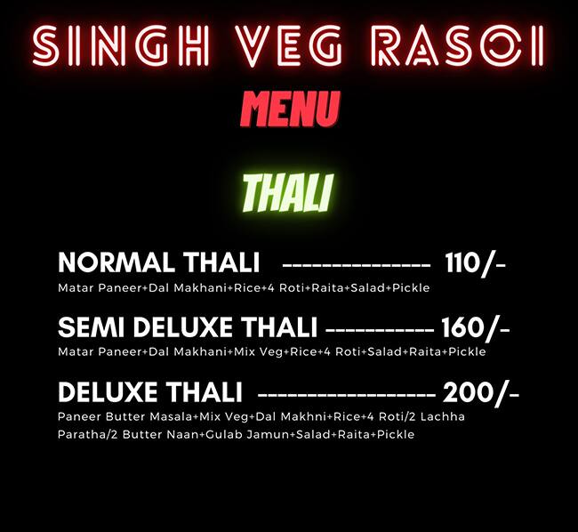 Menu of Singh Veg Rasoi, Mayur Vihar Phase 1, New Delhi