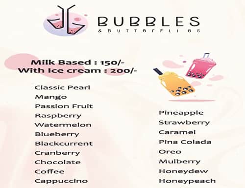 Menu of Bubbles & Butterflies, Kalyani Nagar, Pune