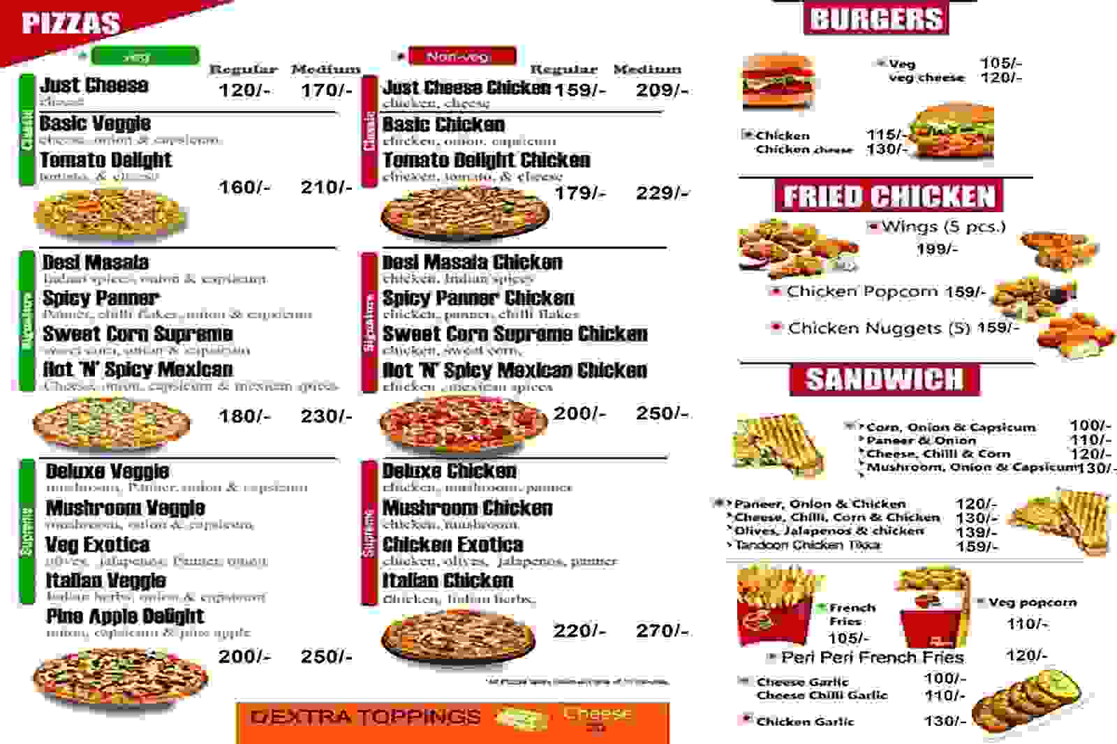 Menu of Desi Indian Pizza And Burger, Nizampet, Hyderabad