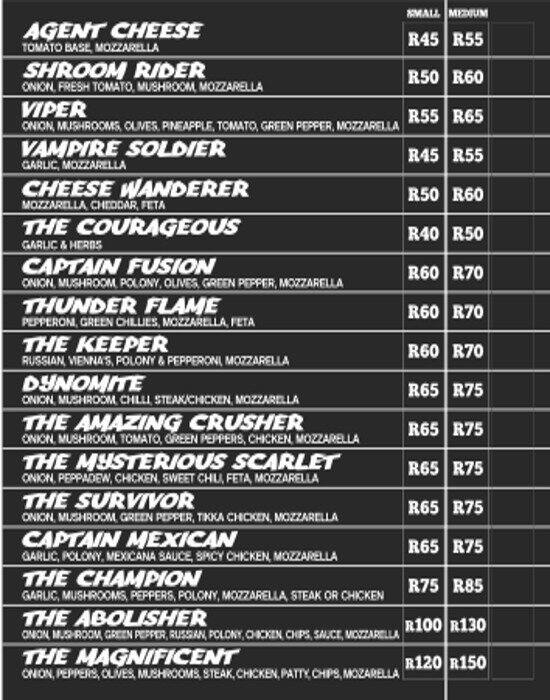 Menu at Hunga Bustas Ormonde restaurant, Johannesburg, 46 Alwen Rd