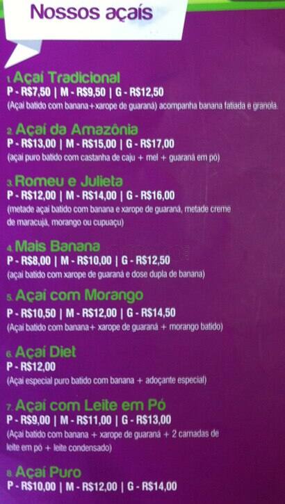 Menu em Açaí Amazônia pub & Bar, Brasília, CLN 311